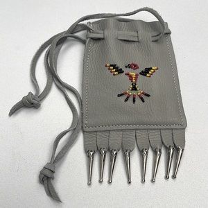 Bags | New Gray Leather Beaded Medicine Pouch | Poshmark